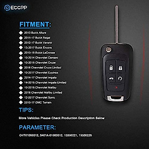 ECCPP key fob for chevy cruze Key Fob (Shell Case) for GMC Terrain for buick Allure LaCrosse Regal Verano Encore for Chevy Camaro Cruze Malibu Equinox Sonic Impala OHT01060512 (2pcs)