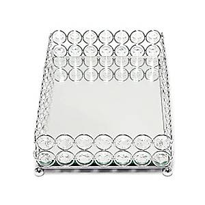 Elegant Designs HG1010-CHR Elipse Crystal Decorative Mirrored Jewelry or Makeup Cosmetic Perfume Vanity Organizer Tray, Chrome