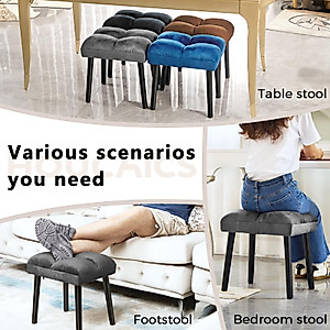 HOUCHICS Gray Vanity Stool Ottoman Stool, Square Makeup Stool with Wooden Legs, Small Ottoman Stool Chair for Vanity, Modern Padded Sofa Seat Foot Rest Stool(Gray)