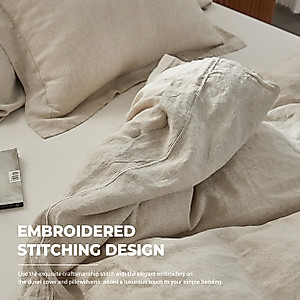 Simple&Opulence 100% Washed Linen Duvet Cover Set with Embroidered,King Size(104"x92"),3 Pieces Soft Farmhouse Comforter Set with Button Closure,1 Duvet Cover and 2 Pillowshams(King,Natural Linen)