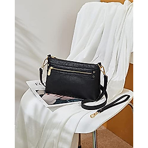 BOSTANTEN Small Purses for Women Crossbody Bags Leather Wristlet Purse with Zipper Pocket Casual Clutch Bag Black