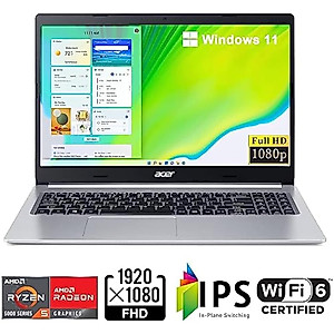 acer Aspire 5 A515-45 Slim Laptop, 15.6" Full HD IPS Display, 6-Core AMD Ryzen 5 5500U, AMD Radeon Graphics, 16GB RAM 512GB SSD, Windows 11 Home, with USB 3.0 16GB Flash Drive Pen