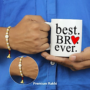 TIED RIBBONS Rakhi for Brother with Gift Set | Bhai Rakhi | Coffee Mug (10 Oz) | Mini Card - Raksha bandhan Rakhi Bracelet for Brother Rakhi for Bhaiya | Bro Rakhi Thread | Rakhi Set