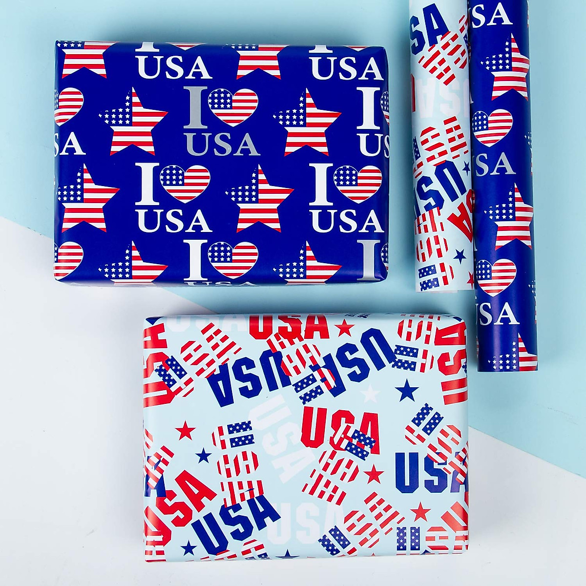WRAPAHOLIC Wrapping Paper Sheet - Memorial Day, 4th of July Design for Birthday, Holiday, Wedding, Baby Shower - 1 Roll Contains 6 Sheets - 17.5 inch X 39.3 inch Per Sheet
