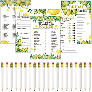 Leinuosen 220 Pcs Lemon Bridal Shower Games Set Wedding Shower Game Supplies Include Bridal Games Cards and Pencils for Bachelorette Engagement Party Decorations Favors