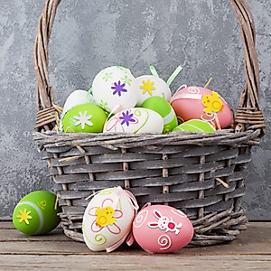 CCINEE Plastic DIY Easter Eggs Set, 30pcs White Egg Ornaments with Rope 8pcs Colored Pens and 80pcs Foam Stickers for Kids Easter Crafts Party Supply