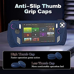 SUIHUOJI for Rog Ally Stand Protective Case, Silicone Accessories Protector, Soft Cover Skin Shell with 2 Pairs Thumb Grips Caps, Full Protection Kickstand for ASUS Rog Ally Handheld (Blue)