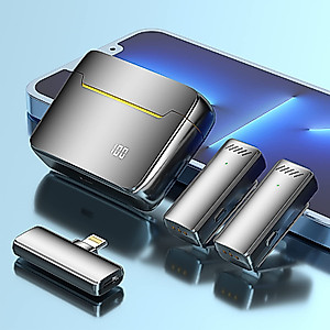 Wireless Lavalier Microphone for iPhone iPad with Charging Case - 2 Pack Lapel Mic Plug-Play, Auto-Sync and Noise Reduction for YouTube/TikTok/Video Recording/Interview/Live Stream, 600mAh battery