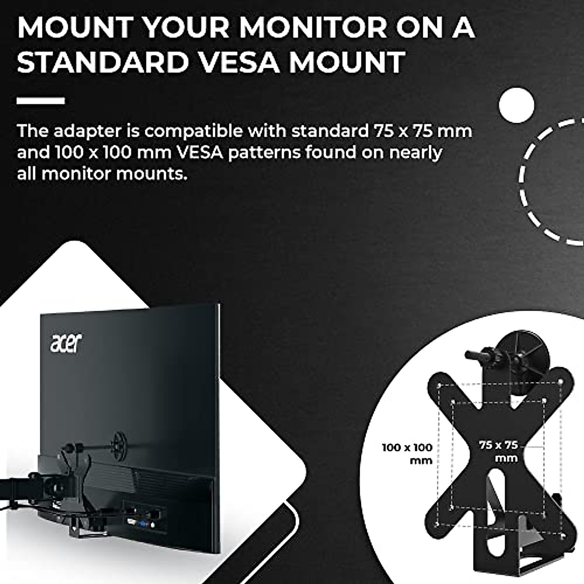 HumanCentric VESA Mount Adapter Bracket, VESA Adapter Compatible with Acer Monitor R240HY bidx, R221Q, R271, SB220Q, R241Y, RT240Y, RT270, SA220Q, SA230 bi, SA240Y, SA270 Bbix, SB230, SB240Y and More