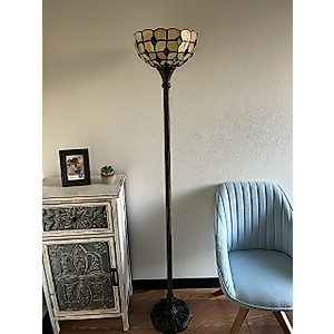 enjoy decor lamps Tiffany Torch Floor Lamp Gold Stained Glass Peacock Tail Crystal Beans LED Bulb Included for Living Room Dining Room Bedroom 12" W*12" D*66" H