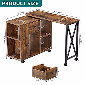 YITAHOME Computer Desk with Drawer, Office Desk with 5 Storage Shelves, 360°Rotating Writing Desk Work Desk for Home Office, Study, Bedroom, Work from Home, Brown