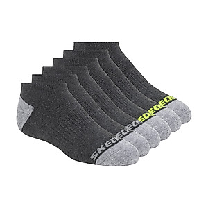 Skechers boys Skechers Boys' 6 Pack No Show Running Socks, Gray, 5-6.5 US
