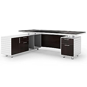 Zuri Furniture 83" Modern Kennedy Executive Dark Wood Desk with Left Return