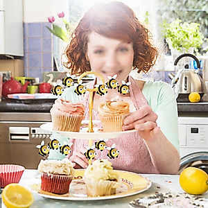 24 PCS Bumble Bee Cupcake Toppers Little Figurine Bee Cupcake Picks Oh Babee Cake Decorations for Bee Theme Baby Shower Kids Boys Girls Birthday Party Decoration Supplies