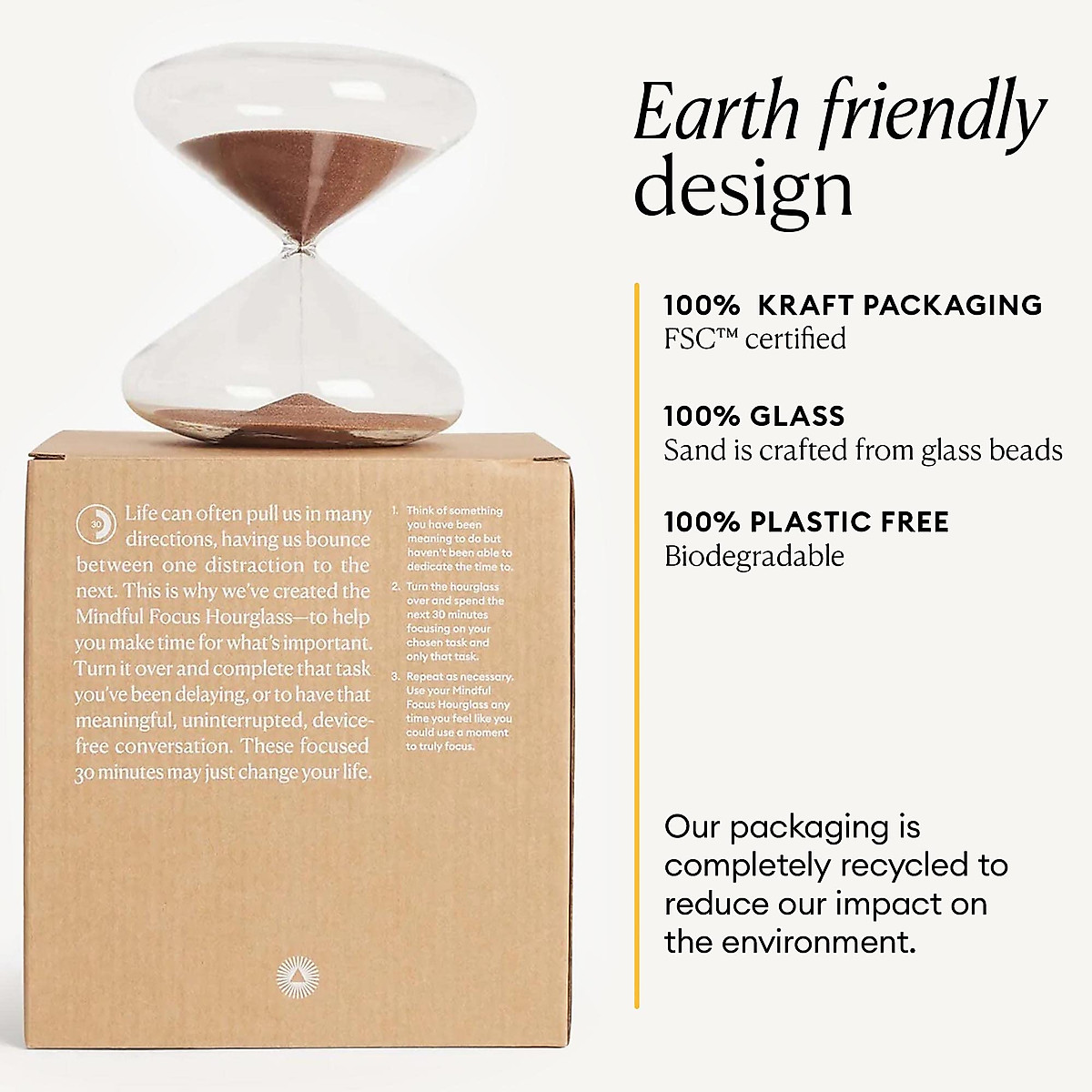 Mindful Focus 30-Minute Hourglass Sand Timer, Desk Timer for Productivity and Time Management, Minimalist Hourglass Timer, Hour Glasses Decorative Gifts, 3.3 (L) x 2.9 (W) inches - Intelligent Change