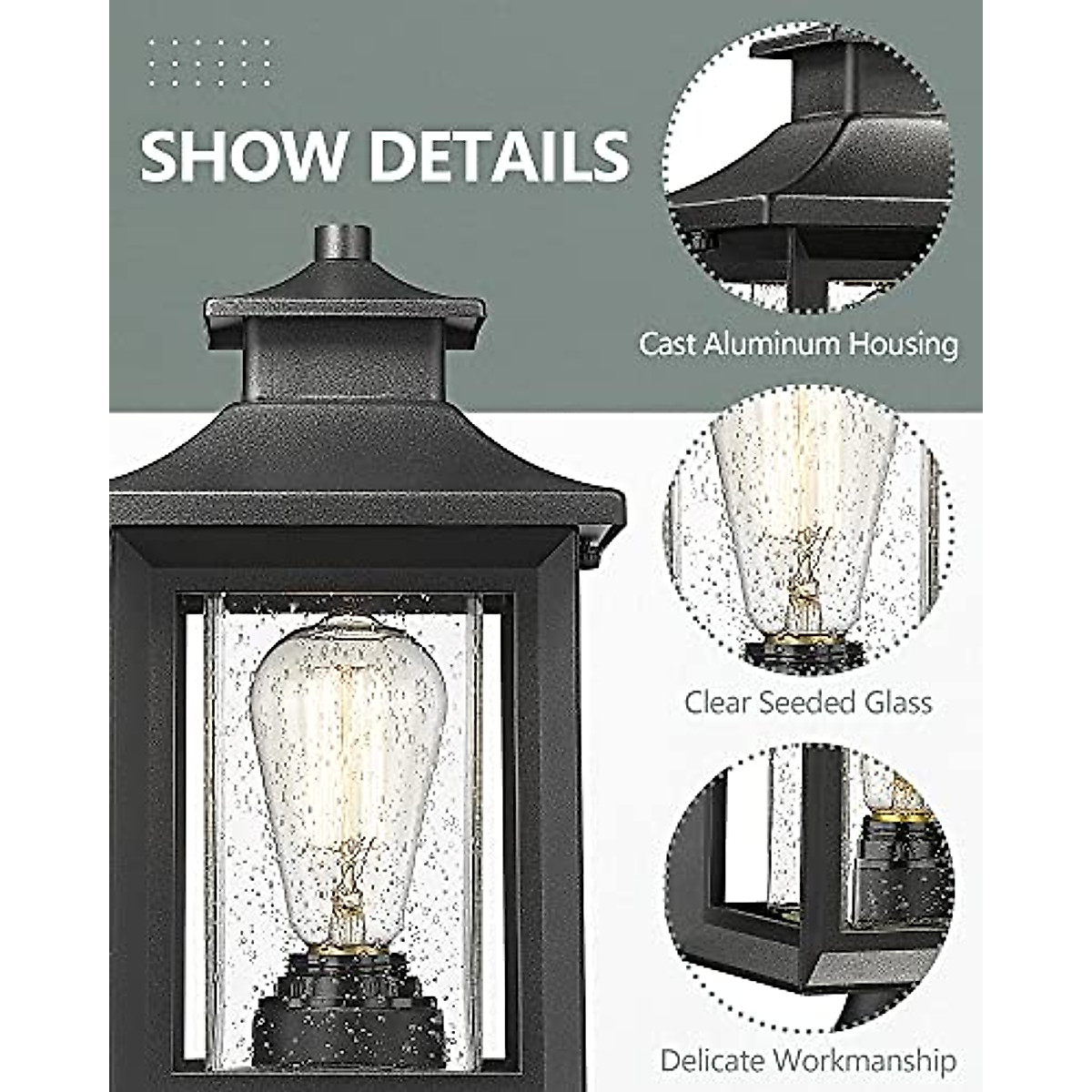 KAUEN 2 Pack Outdoor Post Light,Exterior Post Light Fixture,17.3" Height,3-Inch Pier Mount Base,Sand Black with Clear Seeded Glass,Outdoor Light for Patio, Porch, Yard, Garden