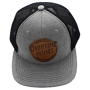 Eachnice Working All Day Overtime Hours for Bullsh!t Pay Leather Patch Trucker Hat Baseball Cap (Gray Black)