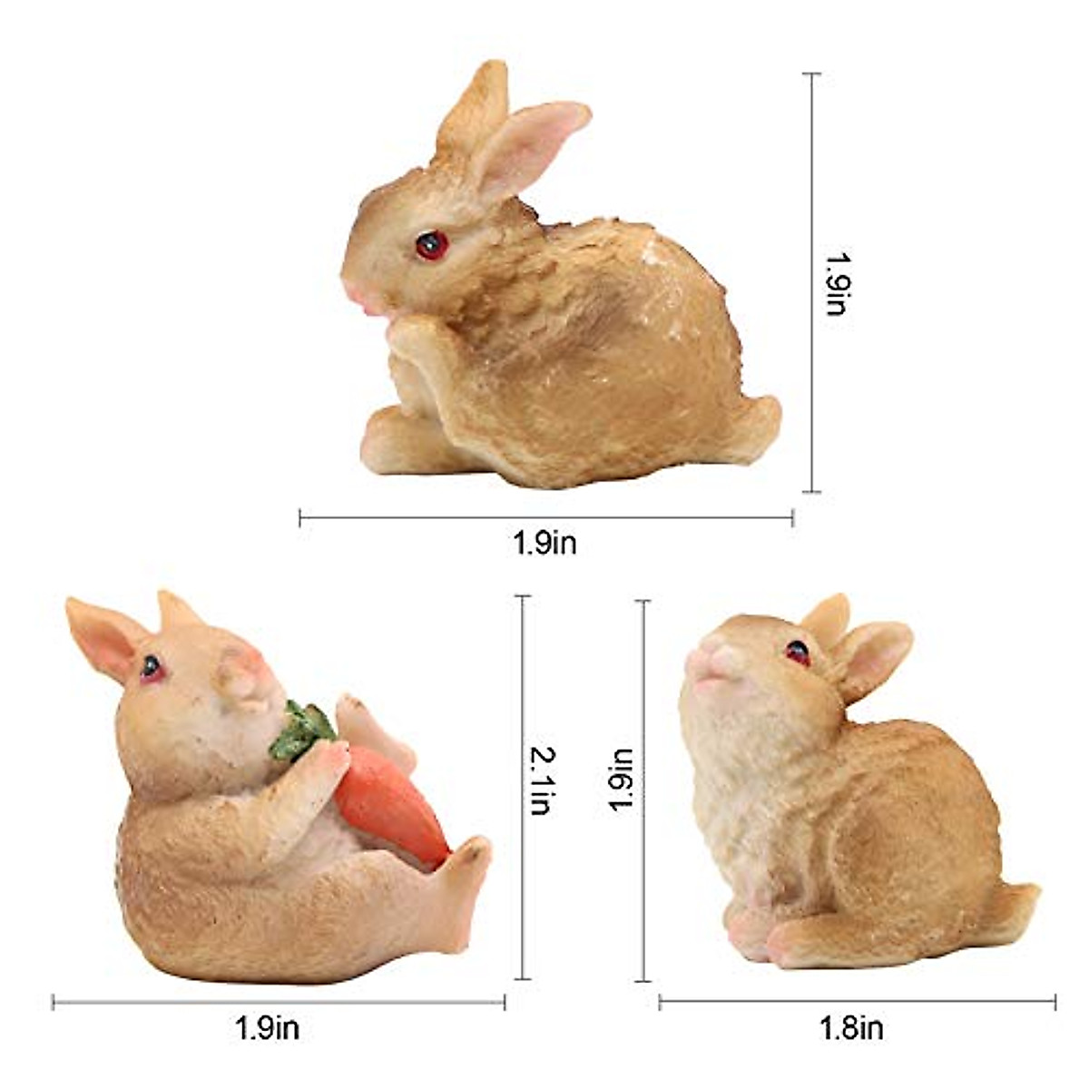 3 Pcs Rabbit Figurines Mini Animals Bunny Miniature Figurines Rabbit Model Fairy Garden Miniature Moss Landscape DIY Terrarium Crafts Ornament Accessories for Home Decoration,B
