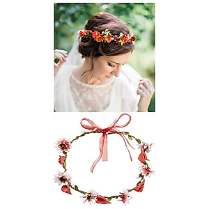 Lawie 8 Pack Boho Flower Crowns Floral Wreath With Ribbon Halo Headbands Garland Wedding Bridal Bridesmaid Headpiece Tiara Sunflower Daisy Rose Hairbands Hawaiian Party Accessories for Kids Women Girl