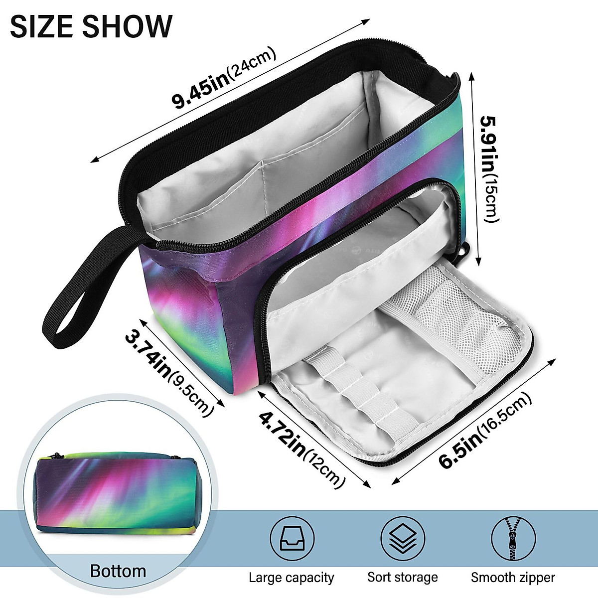 Glaphy Colorful Northern Lights Aurora Borealis Pencil Case Large Capacity Pencil Pouch Bag Pen Carrying Case Zipper Storage Stationery Bag for Office College School