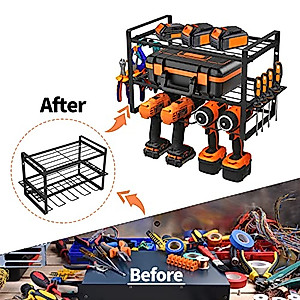 Plenrame Power Tool Organizer, 3-Tier Garage Tool Organizers and Storage, Power Tool Holder, Drill Holder Wall Mount, Heavy Duty Metal Tool Shelf, Utility Storage Rack for Cordless Drill