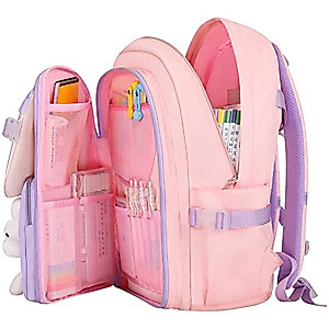 Moonmo Kids Backpack Kawaii Girls Backpacks Elementary Bookbags with Compartments Middle School Bags Women Casual Daypacks (Blue Rabbit, Large)