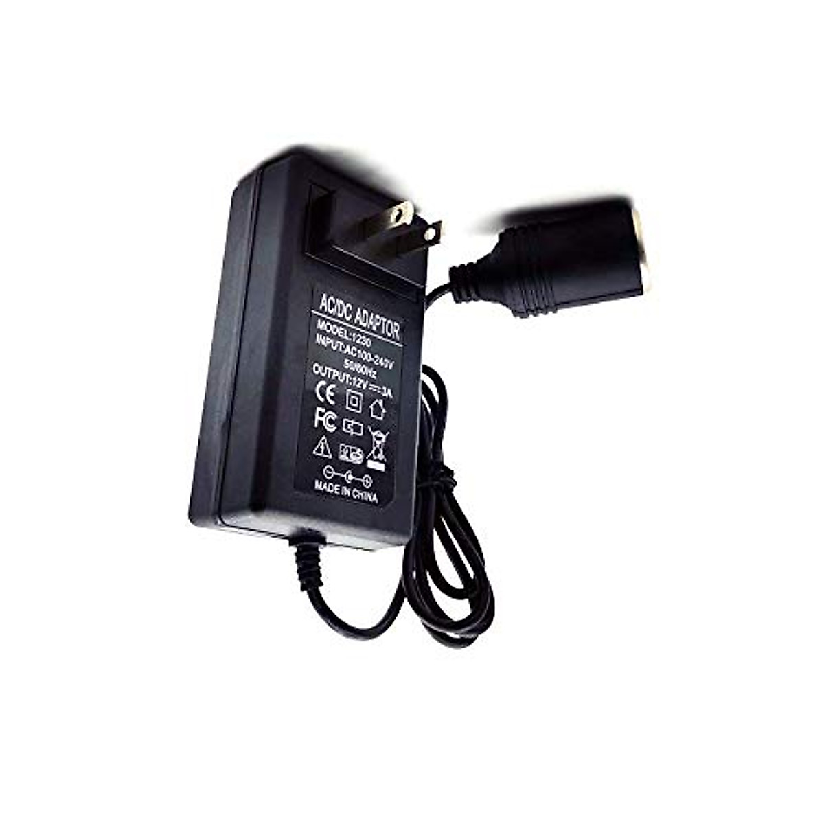 yelesley AC to DC Converter 12V 3A 36W Car Cigarette Lighter Socket 110-240V to 12V AC/DC Power Adapter AC to Car Cigarette Lighter Socket DC 12V 3A Power Converter