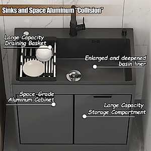 Commercial Kitchen Sink 304 Stainless Steel Utility Sink With Cabinet, Outdoor Free Standing Sink With Utility Faucet, Drain Basket ＆ Draining Rack, Portable Can Be Moved Independently