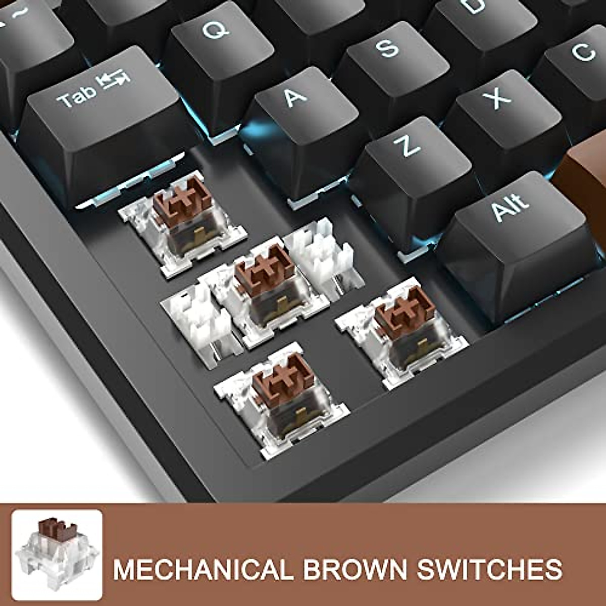 MageGee 98 Keys Mechanical Gaming Keyboard, Brown Switch, 96% Compact Layout LED Blue Backlit Wired Keyboard with Numpad Arrow Keys, for PC Laptop, for Game and Office, Black