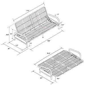 DHP Vermont Metal Futon Frame, Classic Design, Full Sized - Black