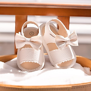 Meckior Baby Toddler Infant Girls PU Leather Soft Open Toe Summer Sandals Flower Princess Flat Shoes