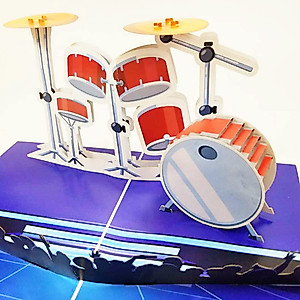 POP CARD EXPRESS Band Drum 3D Pop Up Birthday Card (Blue) - Happy Birthday Pop Up Card, Congratulations Card, Retirement - Music Teacher Gift, Musician, Student, Band Gift, Graduation