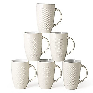 AmorArc Extra Large Coffee Mugs Set of 6, 22oz Ceramic Tall Coffee Mugs Set with Textured Geometric Patterns for Coffee/Tea/Beer/Hot Cocoa, Dishwasher & Microwave Safe,Beige