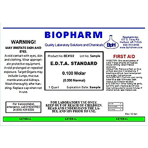 E.D.T.A. Standard 0.100 Molar (0.200 Normal) | 1 Quart Bottle | for Hardness Titrating | Biopharm | Ethylene Diamine Tetra-Acetic Acid