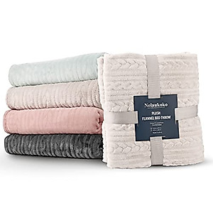 Nelaukoko Fleece Blanket Fuzzy Plush Throw Blanket 50" x 60", Super Soft Fluffy Lightweight Sofa Blanket Comfy Microfiber Flannel Blankets for Couch, Bed, Air-Conditioned Rooms (Beige)
