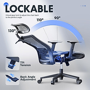 FLEXISPOT OC3B Ergonomic Executive Mesh Office Chair Swivel Height Adjustable Seat Headrest Armrest Lumbar Support Caster Wheels Task Chair Gray Mesh Seat Computer Office Desk Chair