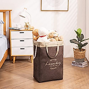 TECHMILLY 72L Large Laundry Hamper with Removable Bag, Collapsible Laundry Basket with Rope Handles, Dirty Clothes Hamper for Bedroom, Living Room, Clothes Toys Organizer, Brown