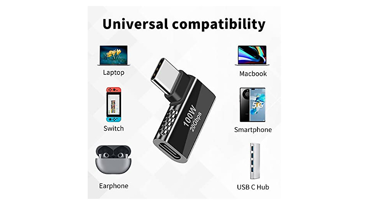 Duttek 90 Degree USB C Adapter PD 100w, Right Angle USB C Extender ...
