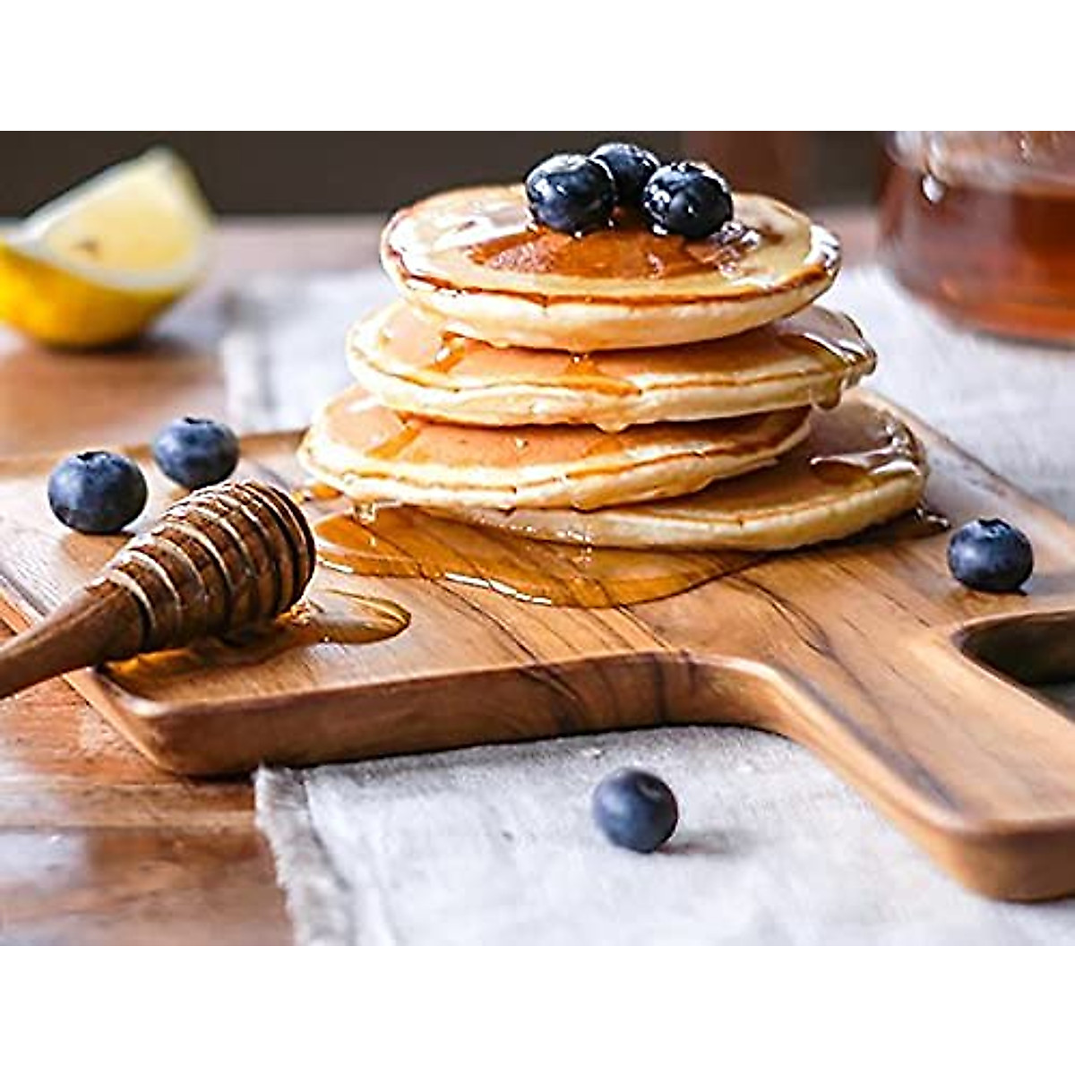 Lawei Glass Honey Jars with Wooden Dipper and Lid - 13 Oz Honey Pot Clear Glass Syrup Container for Storage