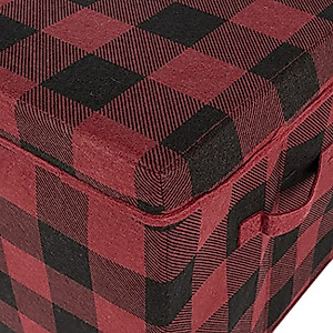 Sammy & Lou Buffalo Check Felt Toy Box; Red, Black; Collapsible; Two Handles; Hinged Lid; 22 in x 14.5 in x 15 in