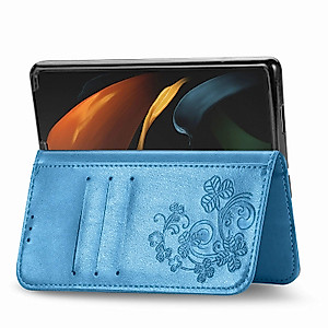 LEMAXELERS Galaxy Z Fold 2 5G Case Bling Diamond Clover Wallet Case with Card Slots Magnetic Flip Stand Premium PU Leather Shockproof Cover for Samsung Galaxy Z Fold 2 5G Diamond Clover Blue SD
