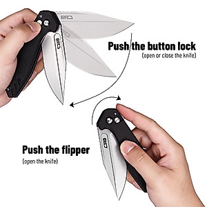 CJRB CUTLERY Folding Knife Riff (J1928) Button Lock Pocket Knife for Men AR-RPM9 Steel Blade and Black G10 Handle for Work Outdoor Hinking Camping