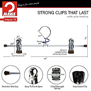 Mawa by Reston Lloyd Non-Slip Space-Saving Clothes Hanger For Pants & Skirts with Two Non-Slip Clips, Style K/30D, 12-Inch, Set of 10, Black