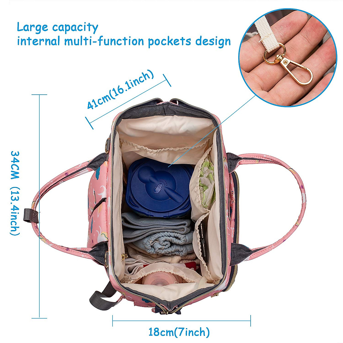 LEQUEEN Diaper Bag Backpack, Unicorn Multifunction Travel Back Pack Maternity Baby Changing Bags (Pink)