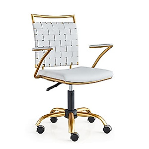 CAROCC White Gold Office Chair White and Gold Desk Chair Office Chair in White and Gold Modern Home Office Chair Gold White Office Chair Gold Legs(Gold White)