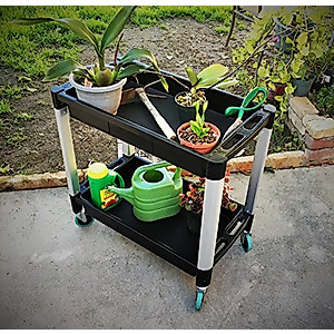 MaxWorks 80384 Black and Gray Two-Tray Service/Utility Cart With Aluminum Legs And 4" Diameter Swivel Castors