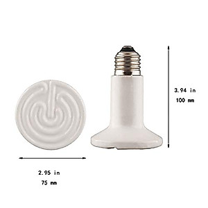 2 Pack 100W White Infrared Heat Lamp Bulbs, Ceramic Heatting Emitter Brooder Coop Pet IR Lamp Bulbs for Reptile Like Snake, Tortoise so on, No Light