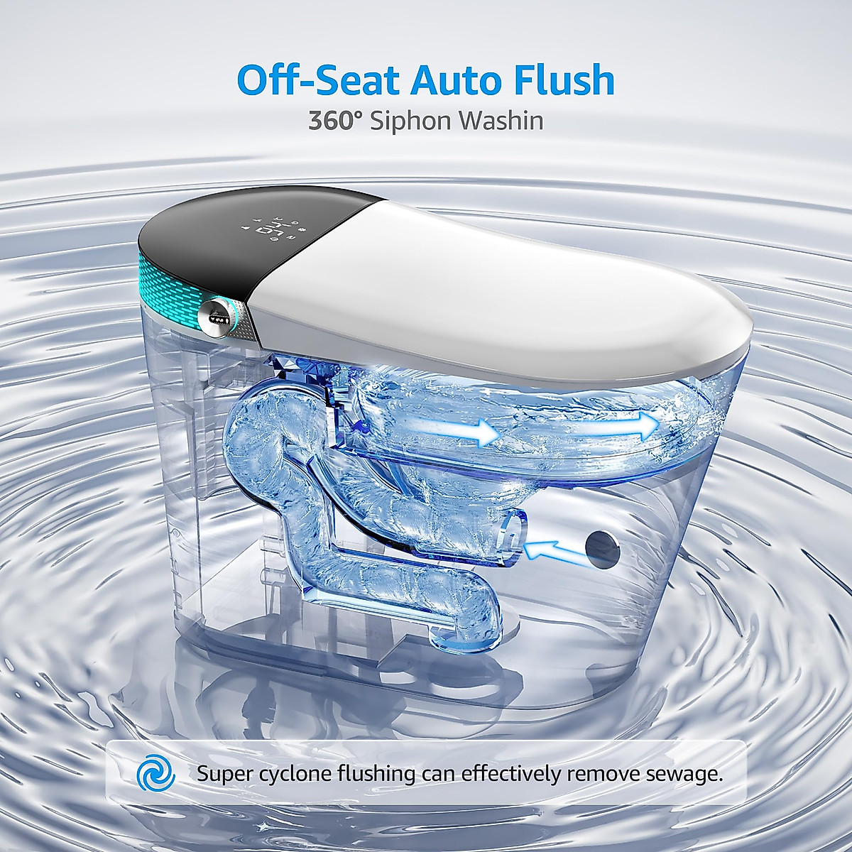 Smart Toilet with Build-in Bidet Seat, Tankless Toilet with Auto-Opening and Closing Lid, Auto Flushing, Heated Seat, Warm Water Bidet, Air Dryer, LED Display, and Remote Control
