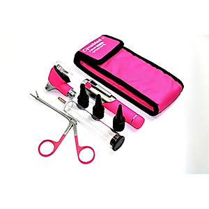 Premium Student Home Use Led Bright Light Ent Diagnostic Otoscope Pocket Size Pink Plus Alligator Ear Nose Forceps Plus 1 Extra Replacement Bulb Plus 10 Speculas Cynamed
