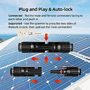 Maelorso MC4 Connectors for Solar Panel 30 Pairs IP67 Waterproof Male/Female Solar Connectors with 2pcs Spanners